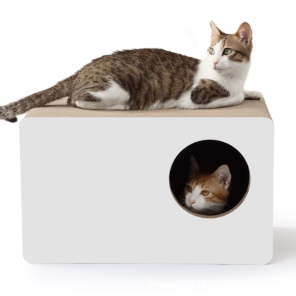 Eco-Friendly Rectangle Cat House with Scratching Post - Coolypet